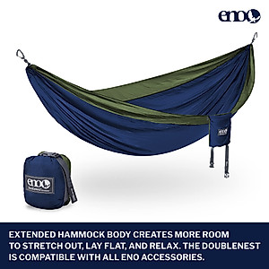 ENO OneLink Hammock System - Includes DoubleNest Hammock, Atlas Suspension System, Guardian Bug Net, and ProFly Rain Tarp - Set of Hammock Essentials for Camping, Hiking, or a Festival - Navy/Olive