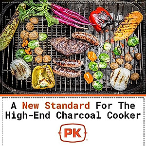 PK Grills Charcoal BBQ Grill and Smoker Combination PK360 Cast Aluminium Portable Outdoor Barbecue Grill Smoker for Camping, Tailgating, Park Grilling, PK360-BTBX-D, Graphite