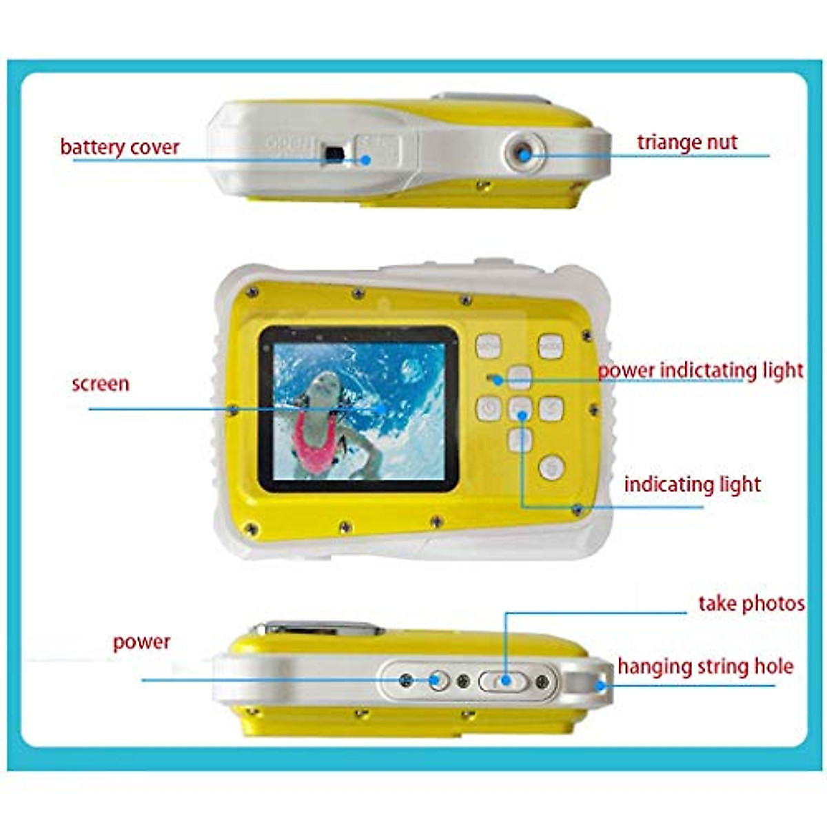 LKYBOA Children's Camera - Can Take Pictures Mini Travel Waterproof Kids Gifts(107cm) (Color : A)