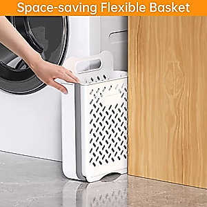 Mbillion Wall Mounted Collapsible Laundry Hamper Hanging Folding Laundry Basket Space-Saving Plastic Dirty Clothes Organizer with Carry Handle 42L