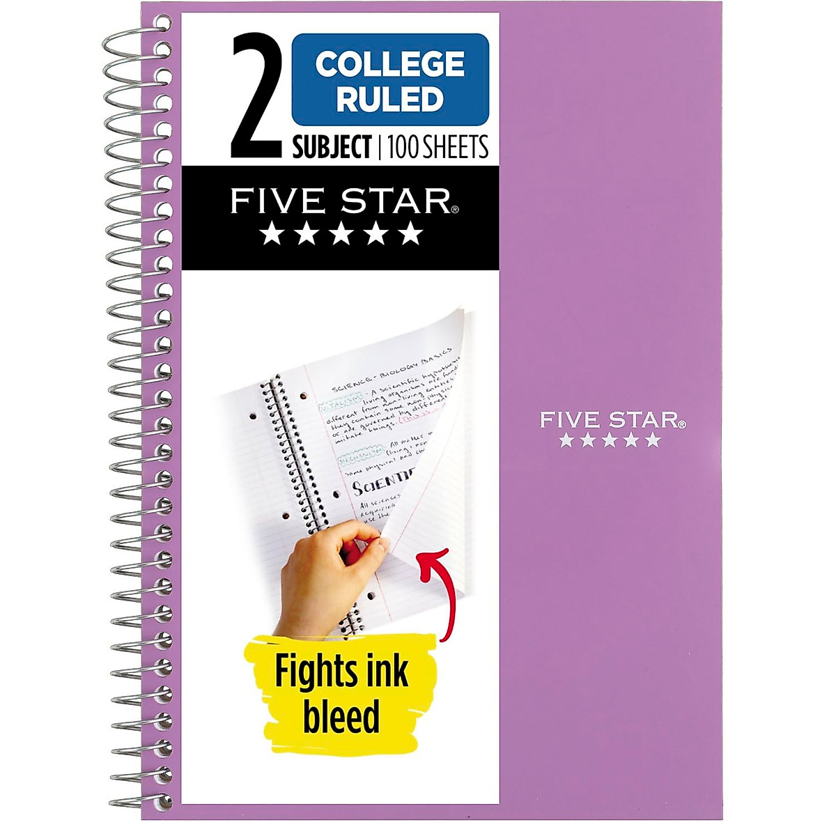 Five Star Small Spiral Notebook, 2-Subject, College Ruled Paper, 9-1/2" x 6", 100 Sheets, Amethyst Purple (840004CF1)