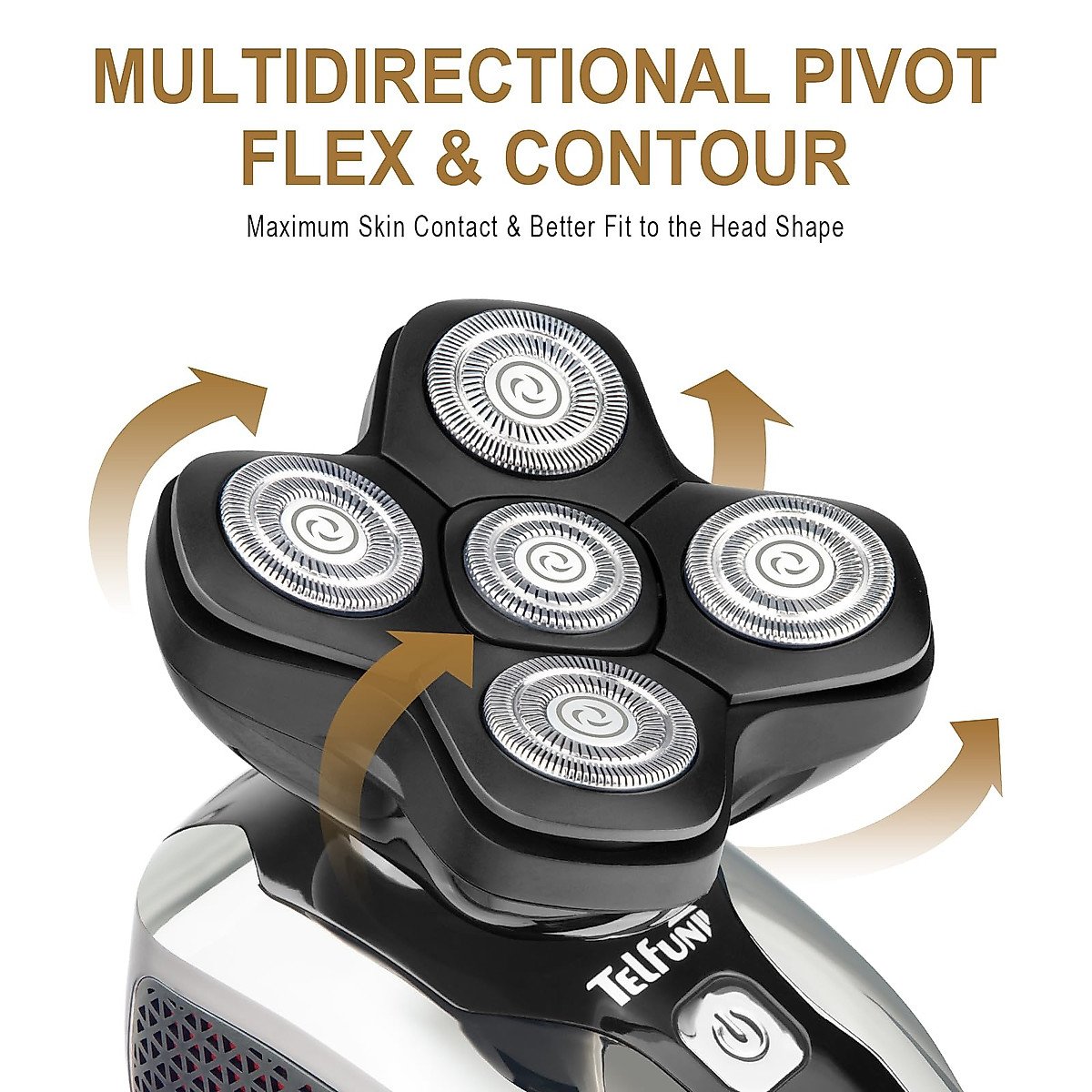 Detachable Head Shavers - Telfun Upgrade 5-in-1 Electric Head Shavers for Bald Men, 100% Waterproof Cordless Razor, Wet/Dry Shaving, 5 Dual Track Heads, Mess-Free Hair Capture (Black)