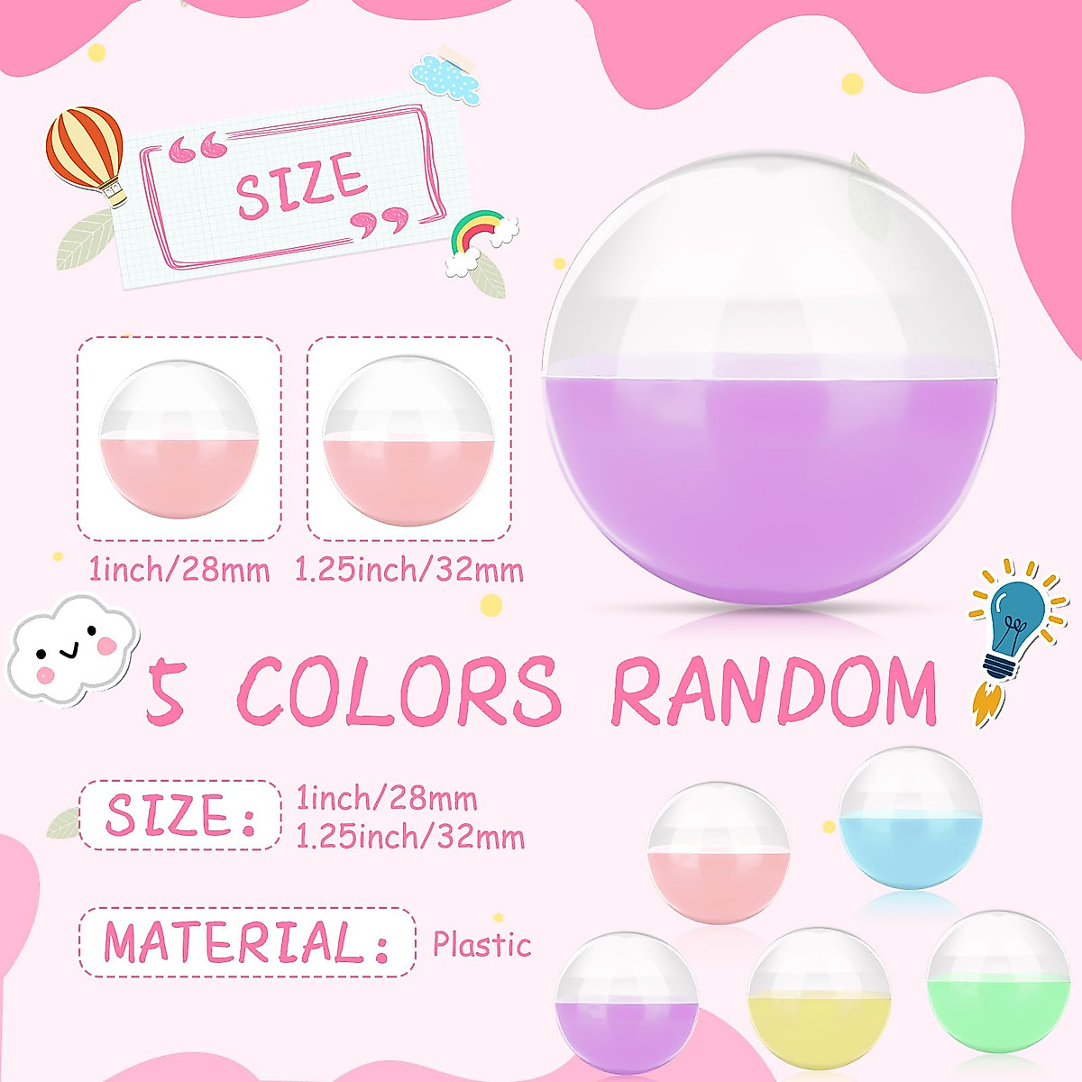 Libima 300 Pcs Gumball Machine Capsules Round Capsules 1.1" 1.25" Vending Machine Capsules Empty Clear Balls Toys Small Gumball Containers for Surprise Prize Party Favor (Sweet Color)