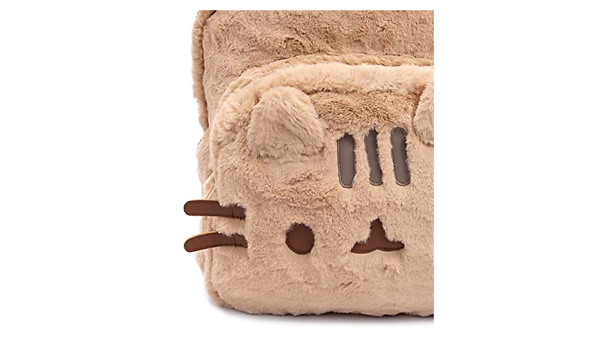 Official Pusheen Fluffy Fur 3D Cat Backpack | Beige 16” Rucksack
