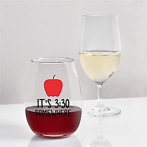 Gtmileo Teacher Wine Glass - It's 3:30 Somewhere 15Oz Stemless Wine Glass - Unique Gifts for Preschool, Elementary, High School Teacher, Professor - Teacher Appreciation Gift