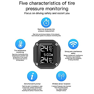 Shkalacar Motorcycle Tire Pressure Monitoring System USB Charging Wireless TPMS for Motorcycle with 2 External Sensors & Digital LCD Display