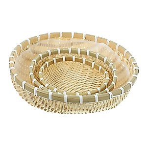 Alipis 3Pcs bamboo three piece set Bread Basket Tray wicker food shallow plate fruit rattan basket wicker basket tray fruit display basket Rattan Bread Basket wicker tray dining table egg