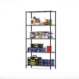 Furinno Wayar Metal Storage Shelf Rack, 5 Tiers, 36-Inch, Black