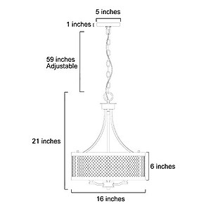 LALUZ Farmhouse Chandelier, Dining Room Light Fixture, Drum Chandeliers, 16” Width, Oil Black & Wood Painted Finish