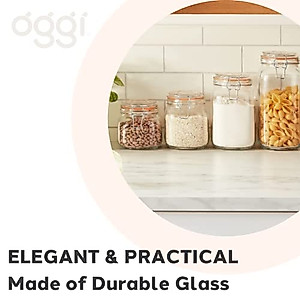 Oggi 4 Piece Airtight Glass Storage Containers Set - Includes 4 Glass Kitchen Canisters with Clamp Lids & Silicone Seals - Farmhouse Kitchen Décor, Kitchen Storage, Pantry Storage, Food Storage
