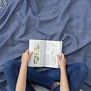 Herringbone Blanket - Chevron Pattern - Turkish Boho Chic - Soft Woven Throw Blanket with Decorative Fringe - Lightweight for Bed, Sofa, Chair, Office, Outdoor - 50 x 60 in. (Navy Blue)