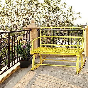 GAOMON Outdoor Patio Rocking Chair,42.52" D x 33.46" W x 35.43" H 2-Person Iron Rocking Chair,Outdoor/Indoor Rocking Chair, Patio Rocking Chair with Wide Seats for Backyard, Garden,Light Yellow