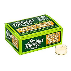 Murphy's Naturals Mosquito Repellent Tea Light Candles | DEET Free | Made with Essential Oils and a Soy/Beeswax Blend | 4 Hour Burn Time Per Candle | 36 Candles Per Box