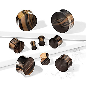 Pierced Owl Striped Ebony Wood Convex Saddle Plug Gauges, Sold as a Pair (22mm (7/8"))