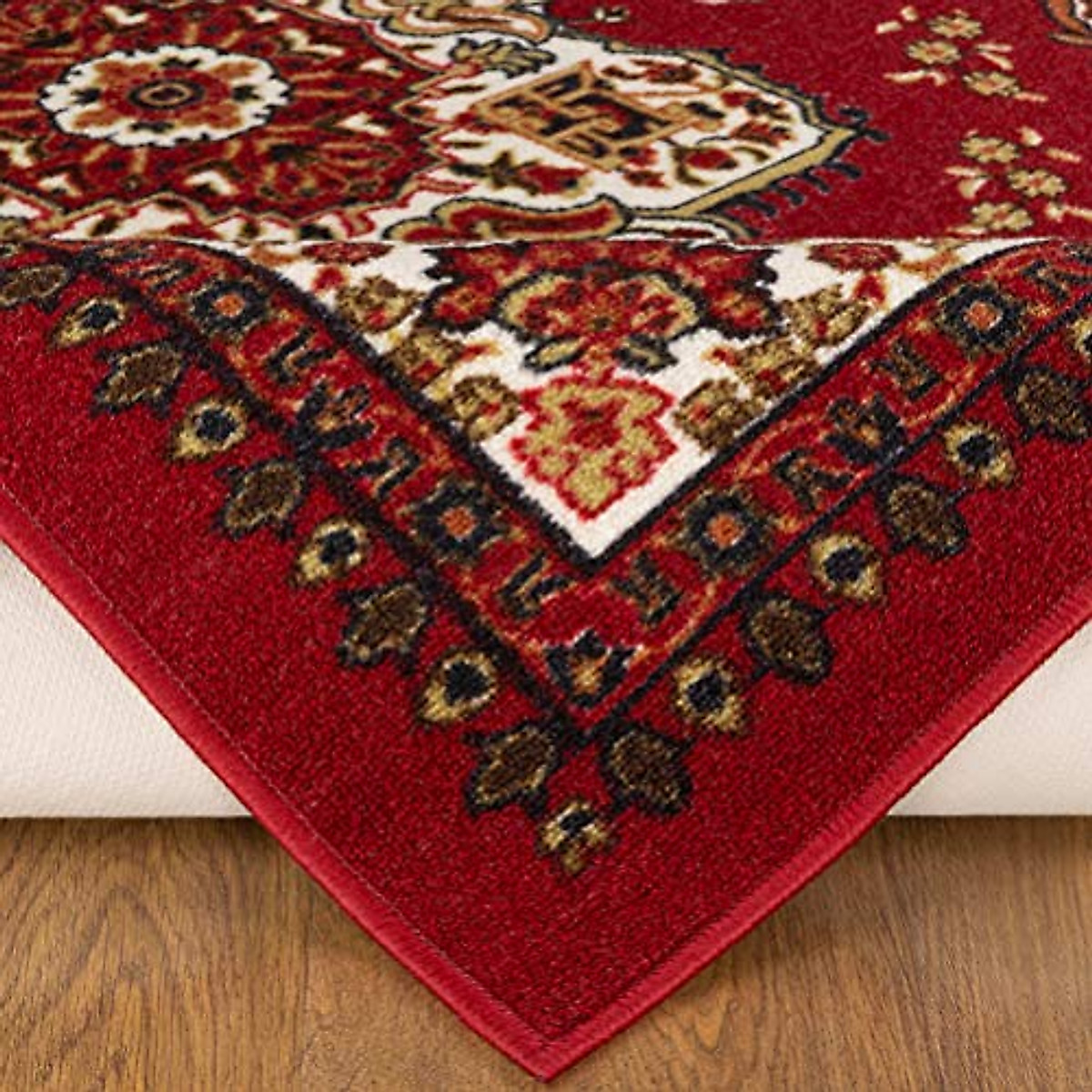 Antep Rugs Alfombras Oriental Traditional 8x10 Non-Skid (Non-Slip) Low Profile Pile Rubber Backing Indoor Area Rugs (Maroon, 7'10" x 10')