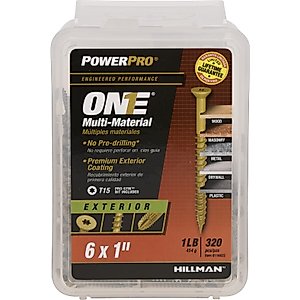 Power Pro Premium One Multi-Material Flat Head Screws, Epoxy Coated Steel, Fasten in Wood, Metal, Concrete, Drywall and Plastic, Bronze, #6 x 1 inch, Box of 320 Screws