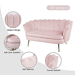 QHITTY Velvet Loveseat, 58'' Velvet Sofa Accent Couch Settee Upholstered Chair, 2 Seater Small Loveseat for Small Spaces, Living Room (Pink)