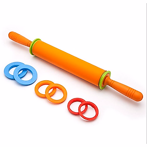Adjustable Rolling Pin, Dough Roller, Silicone Rolling Pins with 4 Thickness Rings for Baking Dough, Pizza, Pie, Pastries, Pasta, Cookies(Orange)