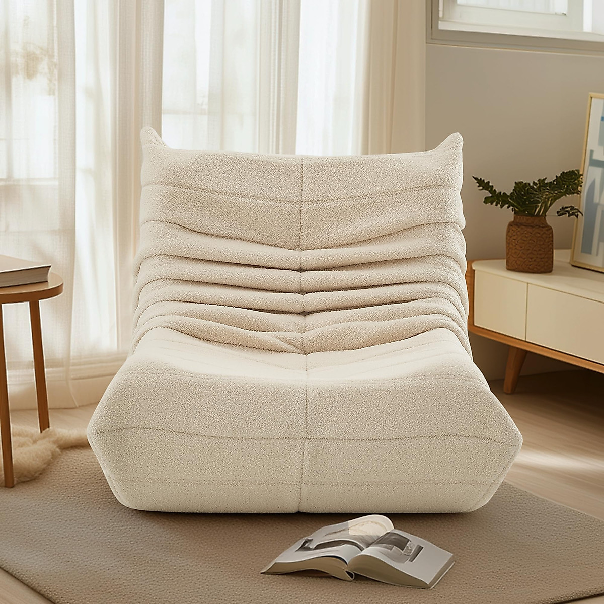 VASOENY 35.8'' X 41.3'' Armless Fireside Chair, Oversized Soft Sherpa Fabric Floor Lounge Sofa Couch, Comfy Single Lazy Sofa, Leisure Bean Bag Chair for Living Room, Bedroom, Office, Apartment