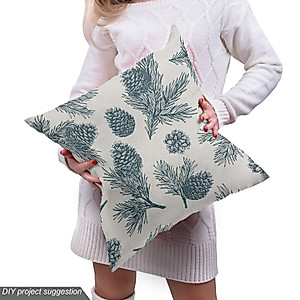 Lunarable Pine Cone Fabric by The Yard, Winter Themed Botanical Pattern and Needles Branches Print, Decorative Fabric for Upholstery and Home Accents, 2 Yards, Pearl and Slate Blue