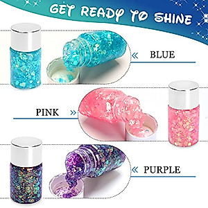 AIDUCHO 6 Colors Body Glitter Gel for Women Girls Chunky Glitter Gel for Face Hair Eyes Nails Lip Mermaid Makeup Long Lasting & Quick Drying Sparkling Festival Glitter with 2 Brush, 20ml*6