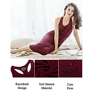 Avidlove Night Dress for Women Tank Nightgowns Sexy Chemise Sleepwear Cute Print Night Dress Wine Red