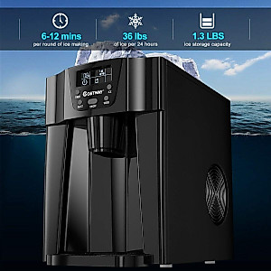 Refrigeration Modern High-Efficiency Maker Water Dispenser Countertop 36Lbs/24H LCD Display Portable Black Portable 2 In 1 Ice Ice-Making Restaurants, Bars Canteens, Snack