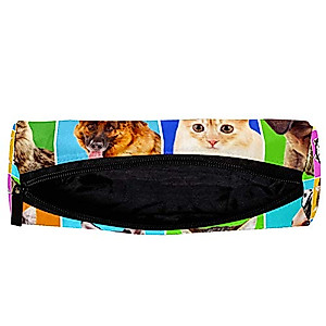 Dogs and Cats Portraits Pencil Bag Pen Case Stationary Case Pencil Pouch Desk Organizer Makeup Cosmetic Bag for School Office