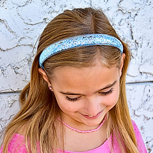 FROG SAC 4 Glitter Headbands for Girls, Sparkly Confetti Headband with Teeth for Kids, Cute Rainbow Pink Purple Blue Hard Head Bands, Little Girl Hair Accessories
