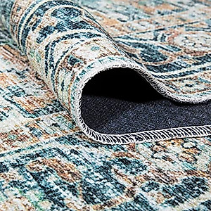 Bloom Rugs Caria Washable Non-Slip 5x7 Rug - Blue Green/Tangerine Area Rug for Living Room, Bedroom, Dining Room and Kitchen - Exact Size: 5' x 7'