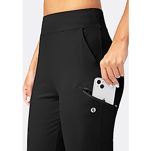 SANTINY Women's Golf Pants with 3 Zipper Pockets 7/8 Stretch High Waisted Ankle Pants for Women Travel Work (Black_M)