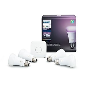 Philips Hue White and Color Ambiance A19 60W Equivalent LED Smart Bulb Starter Kit (4 A19 Bulbs and 1 Hub Compatible with Amazon Alexa Apple HomeKit and Google Assistant)