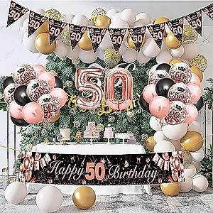 CheeseandU 18th/21th/30th/40th/50th Birthday Decorations for Women, Rose Gold Happy 18th/21th/30th/40th/50th Birthday Banner Yard Sign with Black Rose Gold Confetti Birthday Balloons for