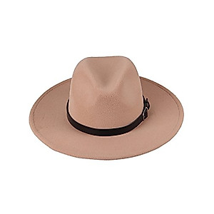 Dantiya Women'/s Wide Brim Wool Fedora Panama Hat with Belt Black, One Size (Camel)
