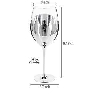 MyGift Modern Silver Long Stemmed Wine Glasses for White or Red Wine with Elegant Angled Design, Set of 4