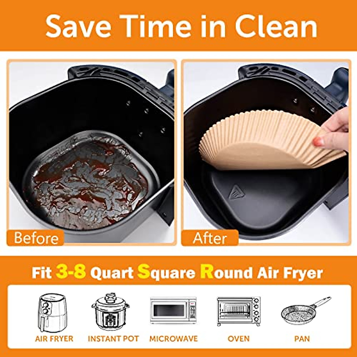 (120PCS Large Size) 8inch Air Fryer Disposable Paper Liner,Non-stick Disposable Air Fryer Liners,parchment paper sheets for baking,Air Fryer Accessories Oil-Proof Water-Proof basket