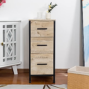 UEV Bathroom Drawer Organizer,Free Standing Single Vanity,Oak Nightstand,Vertical Dresser Storage Tower Vanity for Bedroom/Hallway/Entryway,Self-Assemble,3 Drawers
