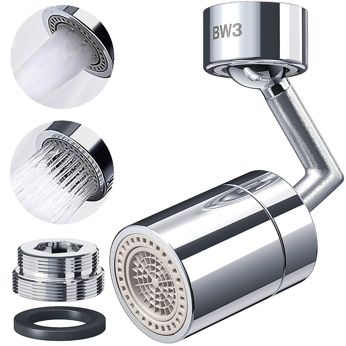 Swivel Sink Chrome Faucet Aerator for Face, Eyewash, and Gargle – 720 Degree Rotatable Sink Adapter Sprayer Attachment for Kitchen or Bathroom Male or Female Thread – Easy to Install