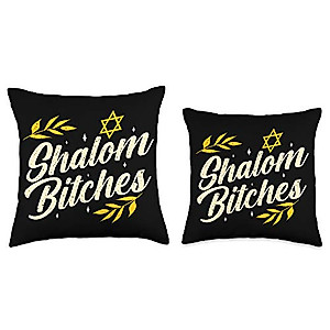 Spin My Dreidels – Funny Hanukkah Holiday Gifts Hanukkah Shalom Bitches Funny Retro Jewish Holiday Gift Throw Pillow, 18x18, Multicolor