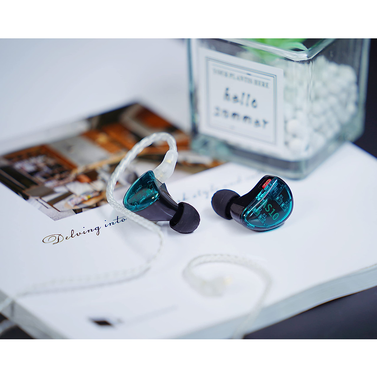 KZ AS10, LINSOUL 5BA HiFi Stereo in-Ear Earphone High Resolution Earbud Headphone 0.75mm 2 pin Cable, Five Balanced Armature Drivers, Noise Cancelling (Without Mic, Cyan)