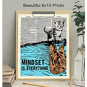 Mindset is Everything Wall Art - Entrepreneur Wall Art - Motivational Wall Decor - Cat Decor - Cat Gifts - Inspirational Posters - Motivational Gifts - Office Wall Decor - Sports Wall Decor