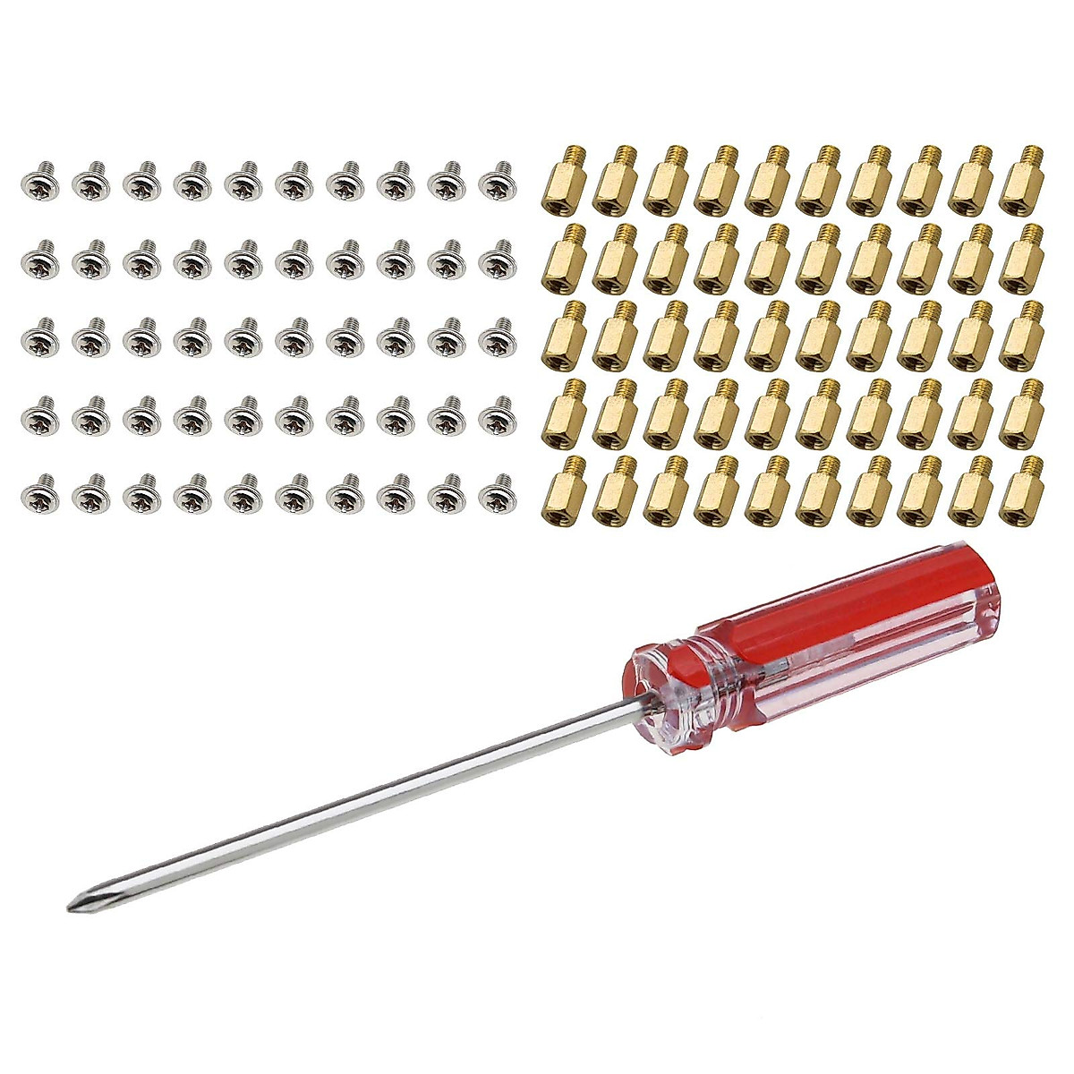 Create idea PC Case Motherboard Screws Kit, M3x6x4mm Brass Standoffs M3x5mm Screws with Screwdriver for Hard Drive Computer Case Motherboard