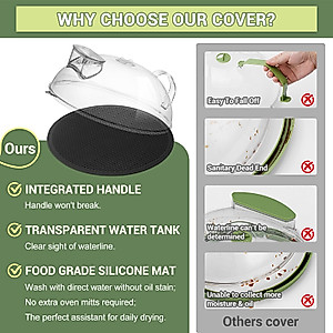 MAGJIUKE Microwave Splatter Cover for Food, Clear Microwave Lid with Water Steamer, Integrated Handle, Splatter Guard, 10” Plate Covers & 12" Mat, BPA-Free, Essential Kitchen Gadgets and Accessories