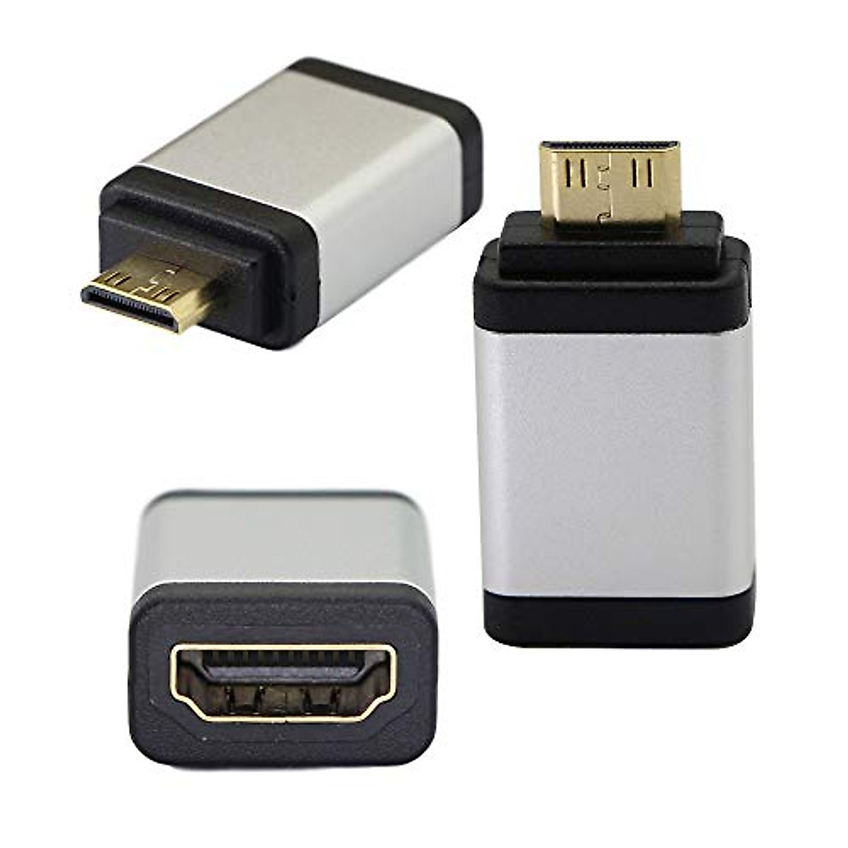 Mini HDMI to HDMI Adapter 2-Pack Mini HDMI Male to HDMI Female 4kx2k Gold Plated Adapter for Raspberry Pi, Camera, Camcorder, DSLR, Tablet, Video Card (Silver)