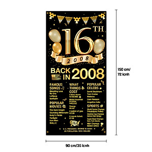 18th Birthday Door Cover Banner Decorations, Black Gold Happy 18th Birthday Door Cover Party Supplies, Large Eighteen Year Old Birthday Poster Backdrop Sign Decor