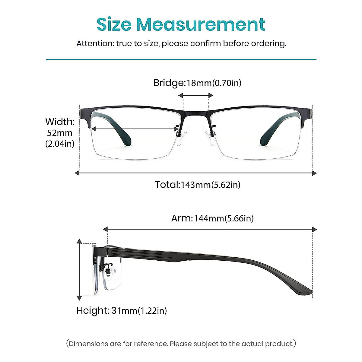 Cyxus Blue Light Blocking Computer Glasses for Men Semi Rim Glasses Crystal Lens UV Blocking Gaming Eyeglasses Black Frame