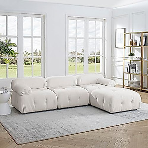 Free Combination Sectional Sofa Reversible Modular Couch Rearrangeable L-Shaped Corner 4 Seaters Sofá with Movable Chaise Ottoman,Upholstered Cloud Deep Seat Couches for Living Room