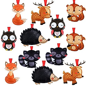 12 Pieces Christmas Woodland Animal Ornaments Forest Animal Felt Hanging Ornaments Christmas Tree Animal Decor for Christmas Party Outdoor Indoor Home Decoration, 6 Styles