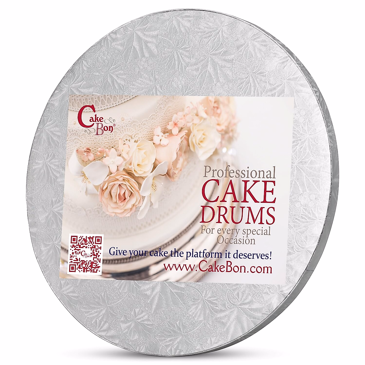 Cakebon: Thick, Round Cake Boards, 14-Inch Round Silver - Sturdy, Smooth-Edged Cardboard Cake Drums – Heavy-Duty, Bend-Resistant 14-Inch Cake Boards Round for Cake Base Displays (1-Pack)