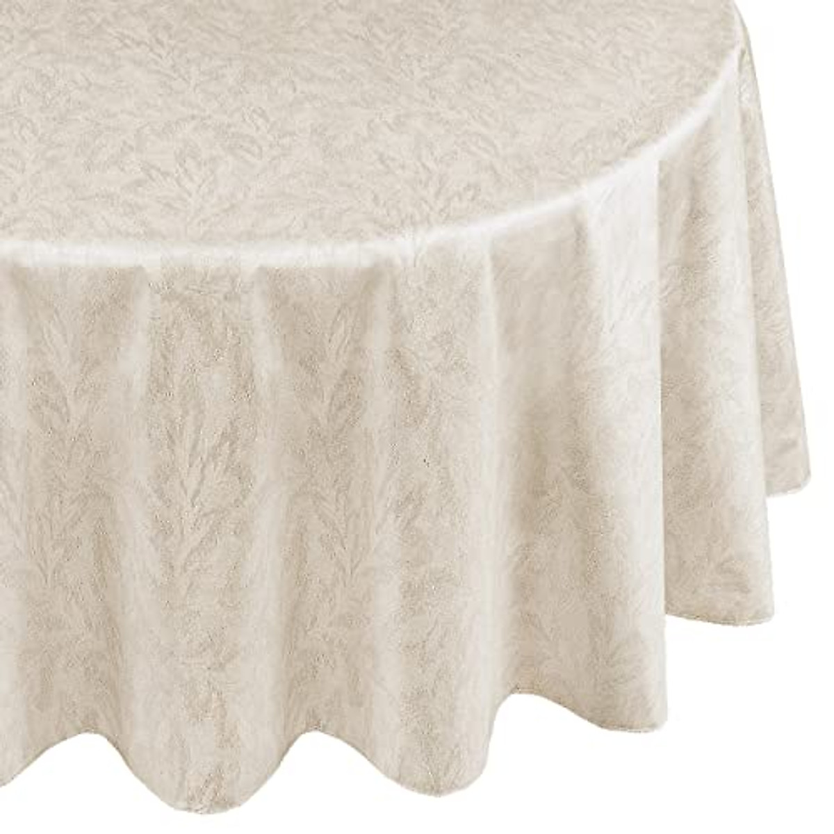 Newbridge Taupe Napa Leaf Solid Color Vinyl Flannel Backed Tablecloth, Hotel Quality Indoor/Outdoor Patio, Kitchen, BBQ, Dining Room Vinyl Tablecloth, 60” x 84” Oval